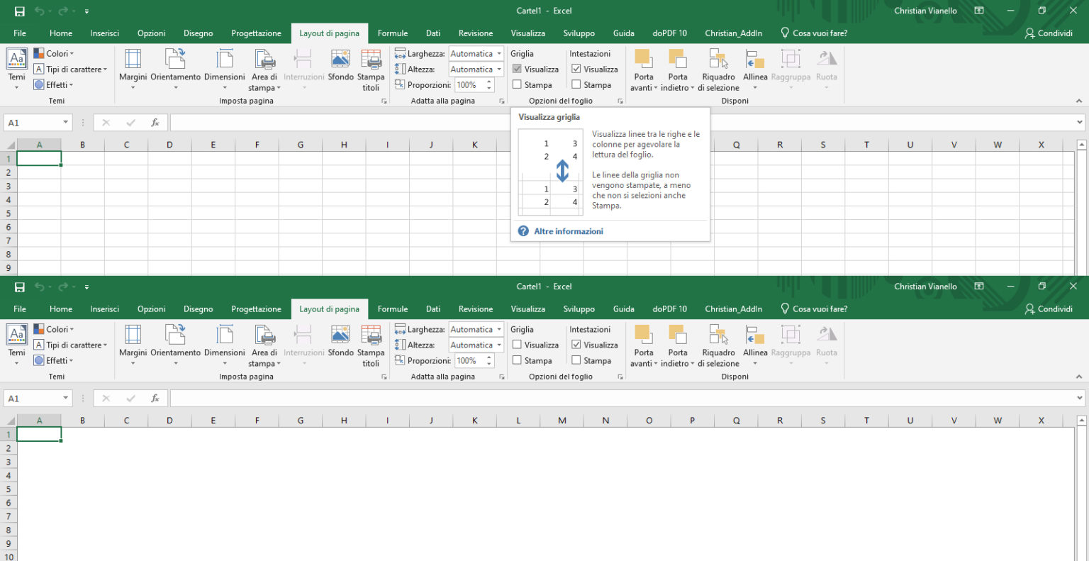 Excel - Togliere la griglia dal foglio di lavoro - Professionista Del Dato